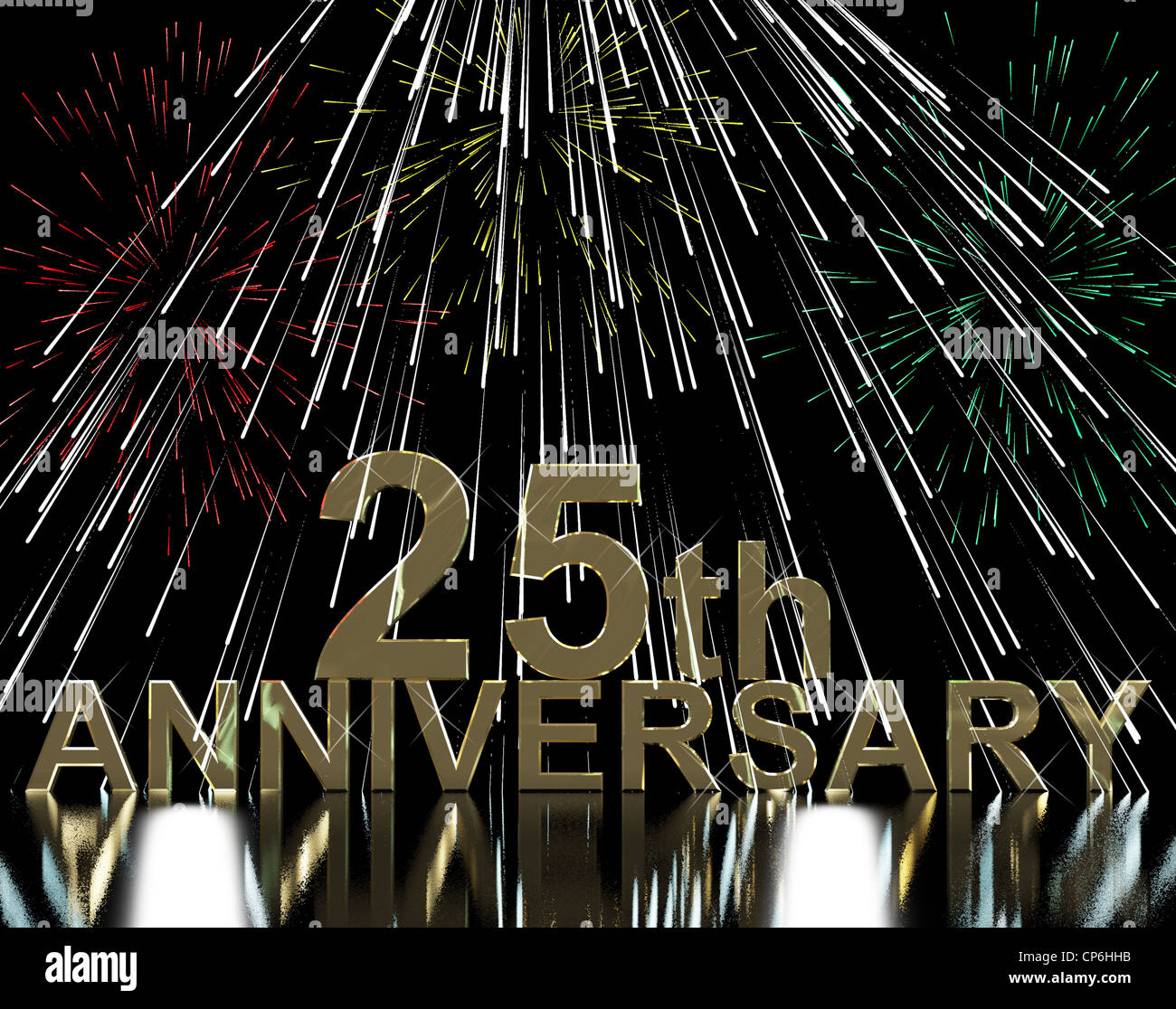 Gold 25th Anniversity With Fireworks For Celebration Stock Photo - Alamy