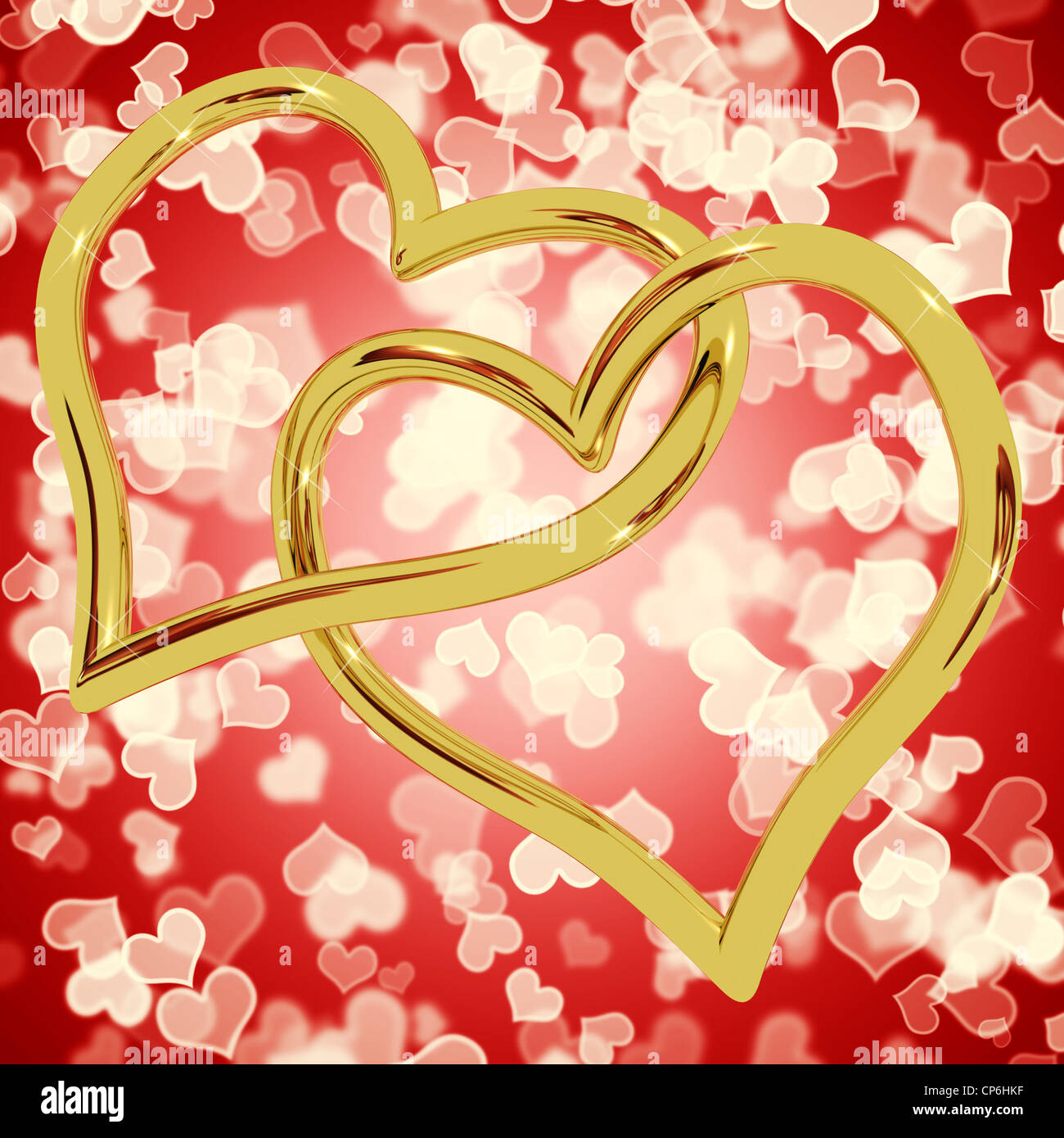 Gold Heart Shaped Rings On Red Bokeh Represents Love And Romance Stock ...