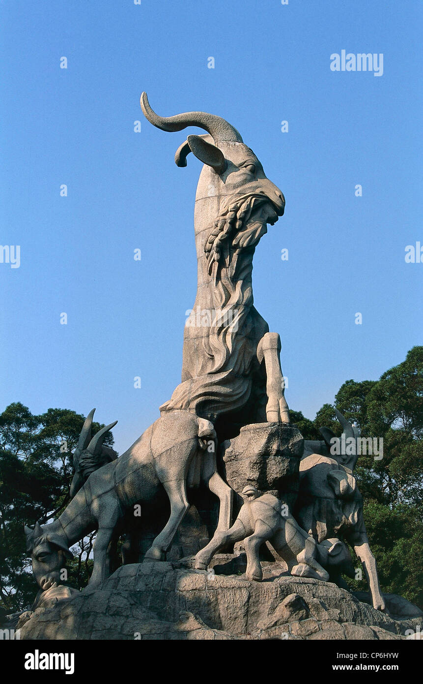 China - Guangdong - Canton (Guangzhou). Temple of the Five Genes statue ...