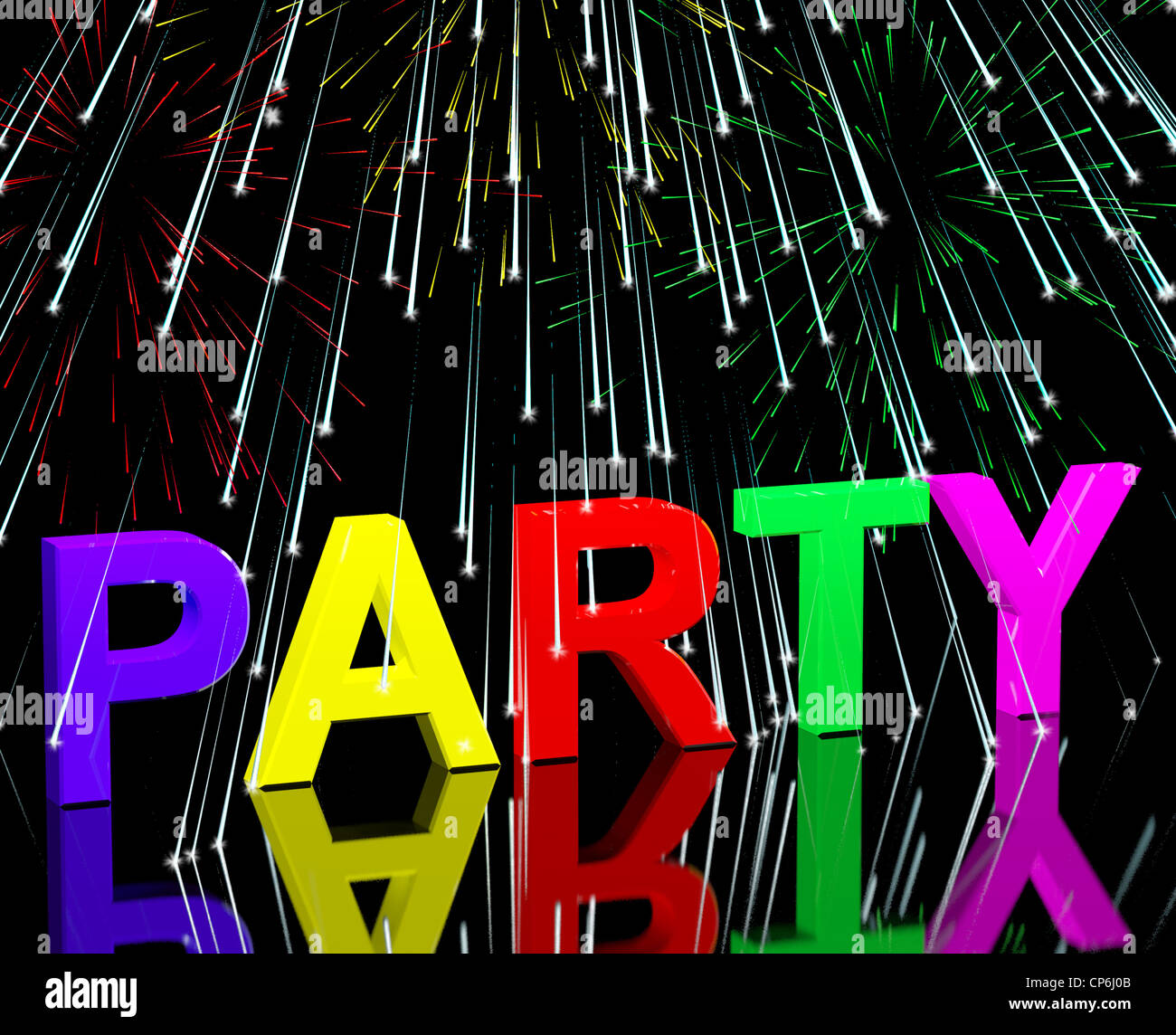 Party Word With Fireworks Showing Clubbing Nightlife Or Discos Stock ...