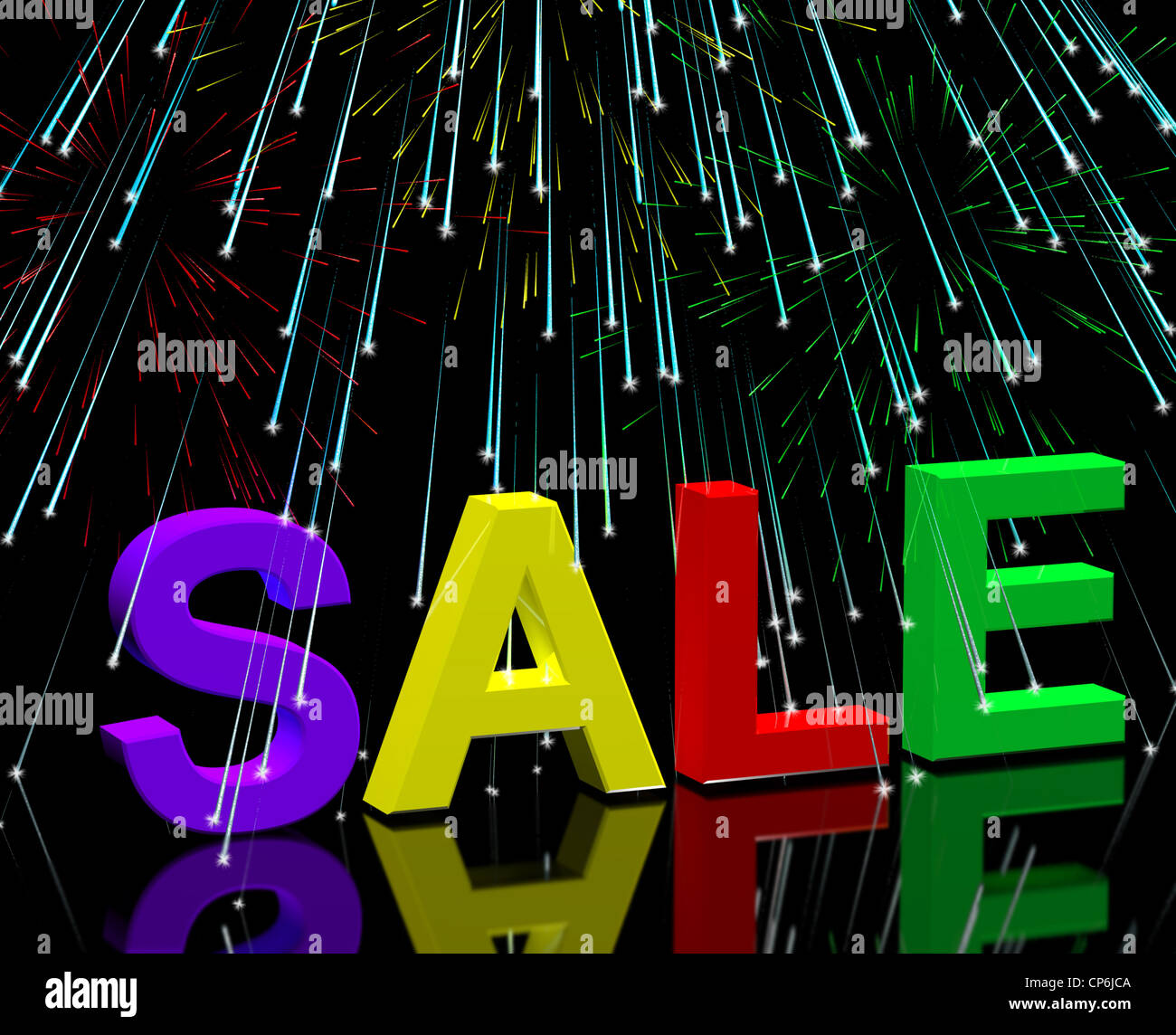 Sale Word And Fireworks Showing Promotion Discount And Price Reductions ...