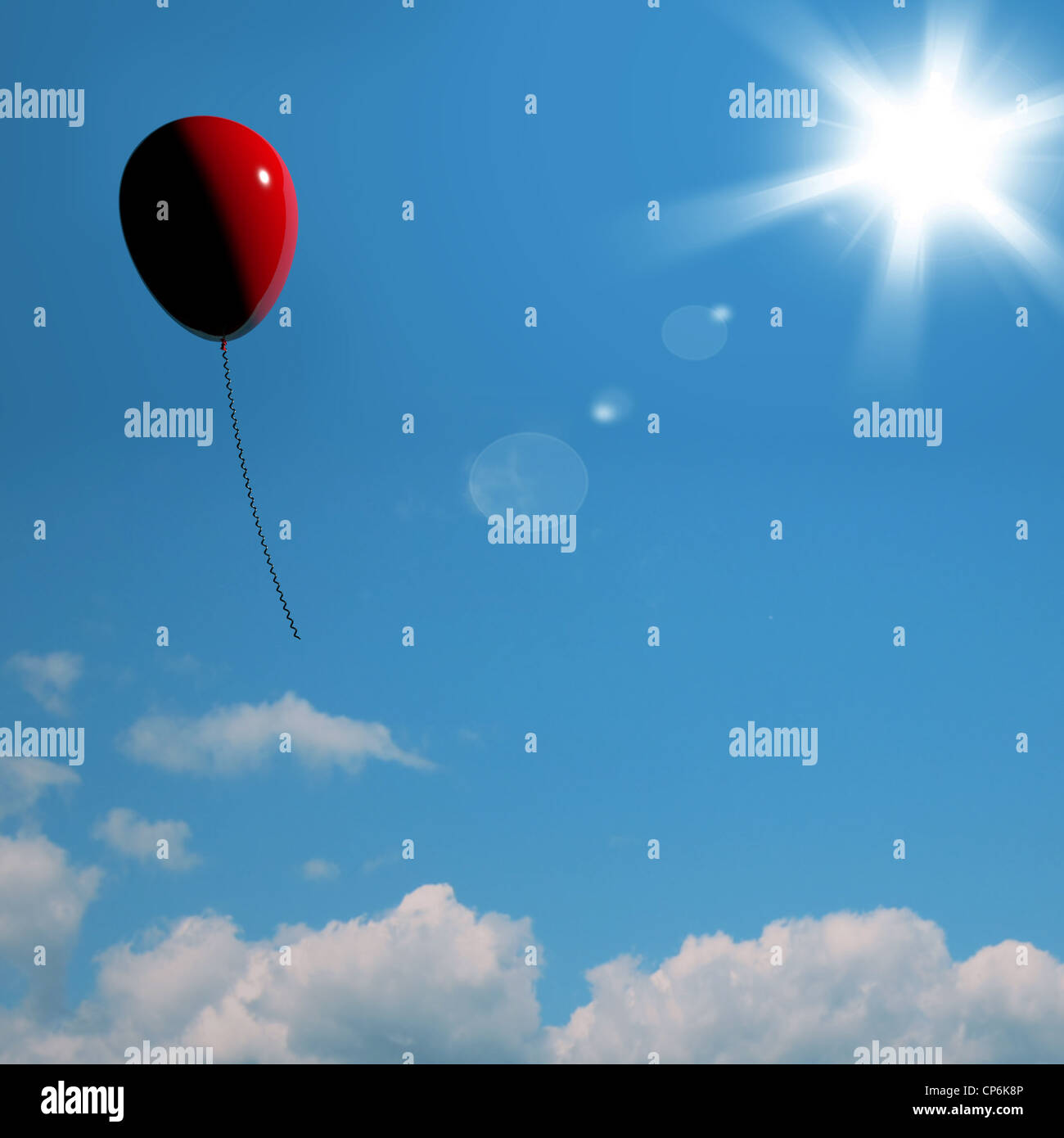 Red Balloon Soaring Representing Freedoms Or Being Alone Stock Photo ...
