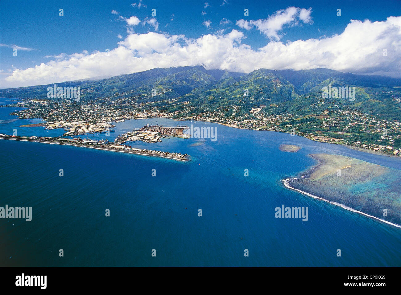 FRENCH POLYNESIA ISLANDS COMPANY 'Tahiti Papeete AERIAL VIEW PORT Stock ...