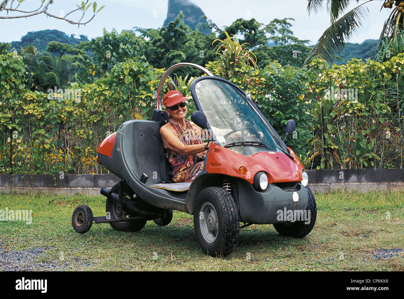 French Polynesia - Society Islands - Moorea Island, tourist vehicle ...