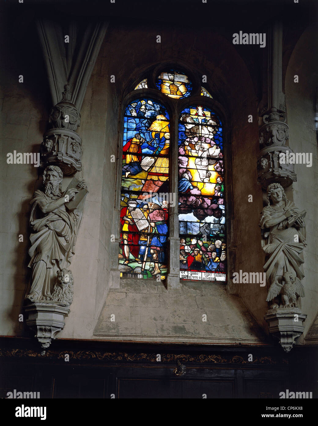 France - Normandy - Chateau Mesnieres-en-Bray. Detail of a stained ...