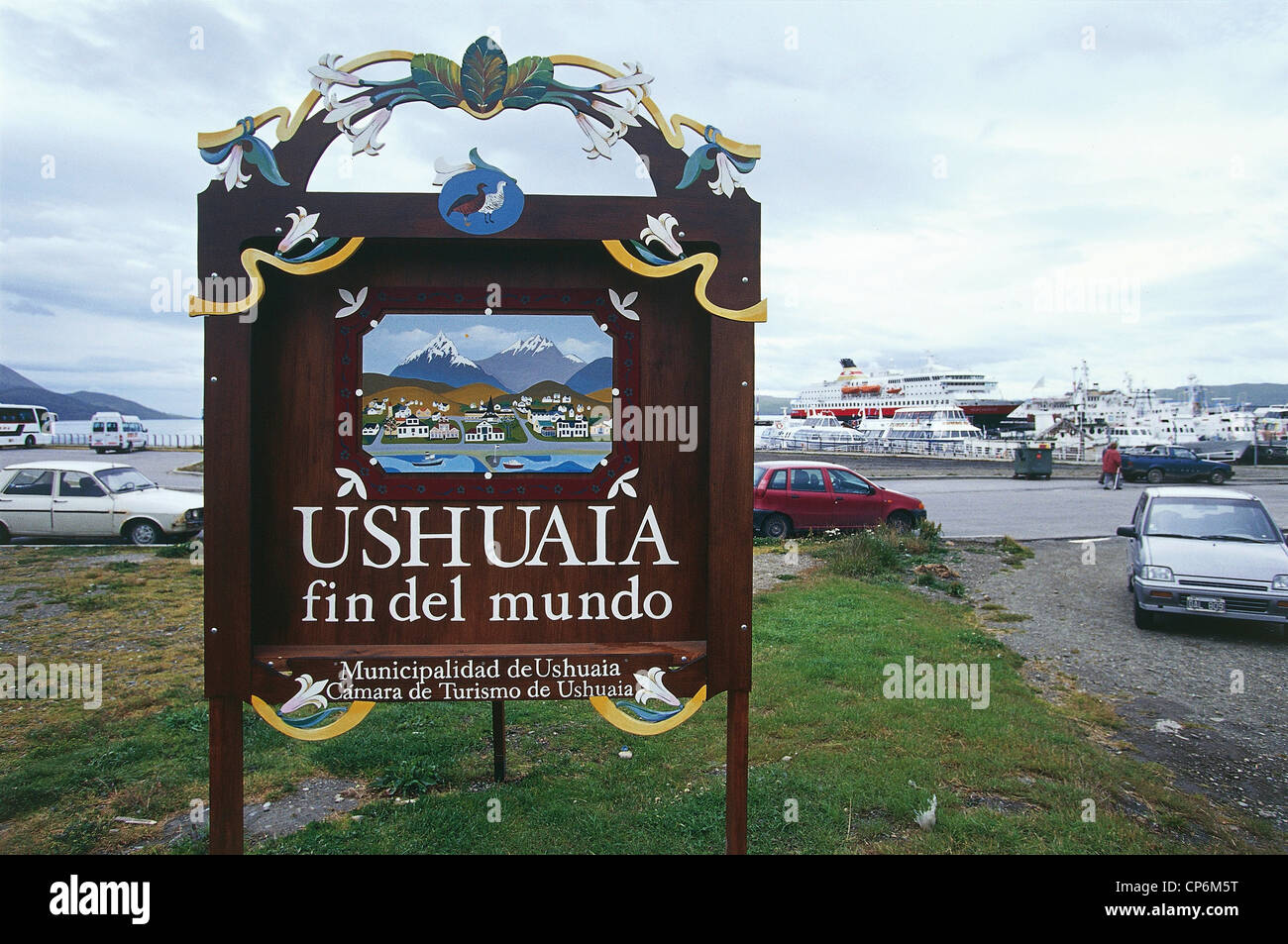 Argentina - Tierra del Fuego - Ushuaia, sign marking the "end of the ...