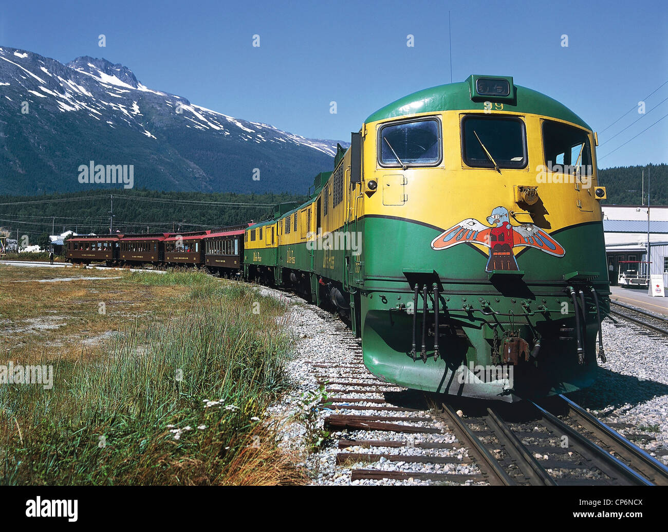 United States of America - Alaska - Skagway. Train at the railway line ...