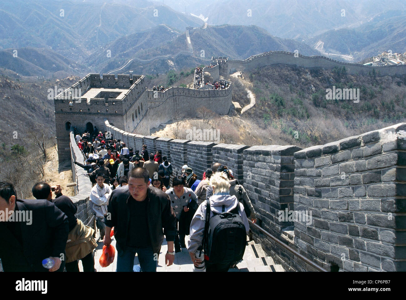 China Badaling, near Beijing (Peking). Tourists on section of Great ...