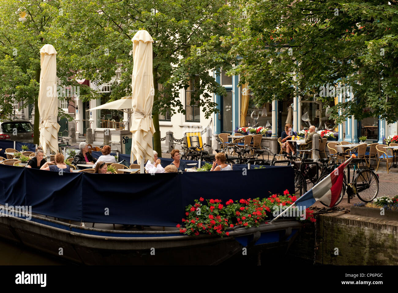 Cafe Barge on Canal Delft Netherlands Holland Europe EU Stock Photo - Alamy
