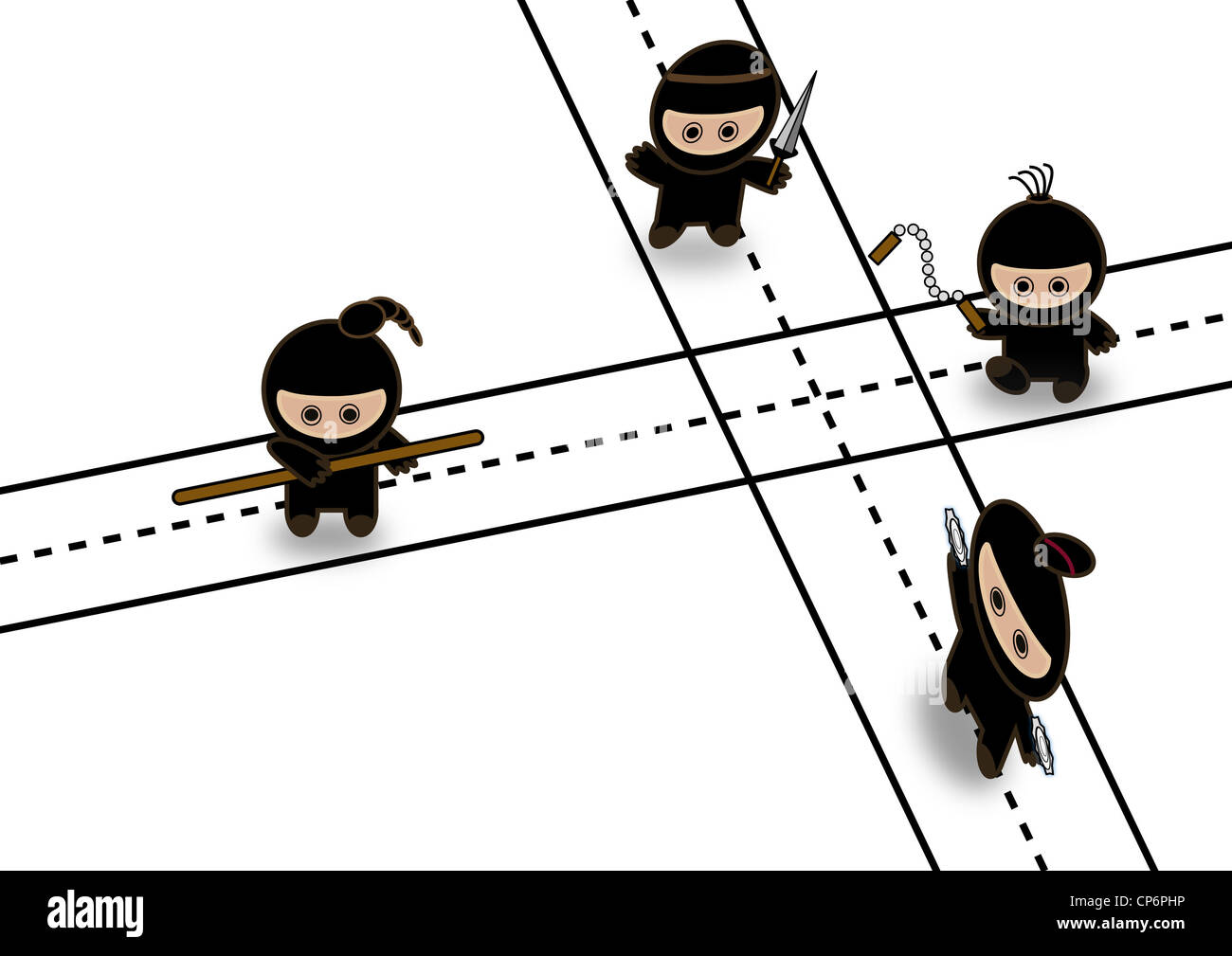 Abstract ninjas fighting on crossroad Stock Photo - Alamy