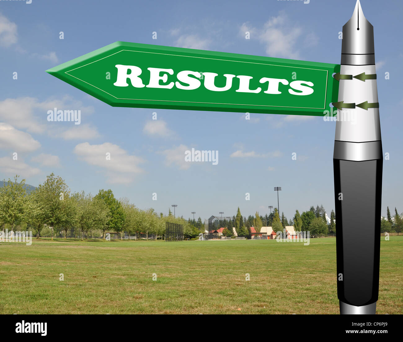 Results fountain pen road sign Stock Photo - Alamy