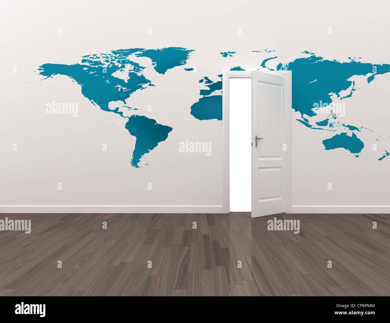 World map painted on a wall with open door Stock Photo - Alamy