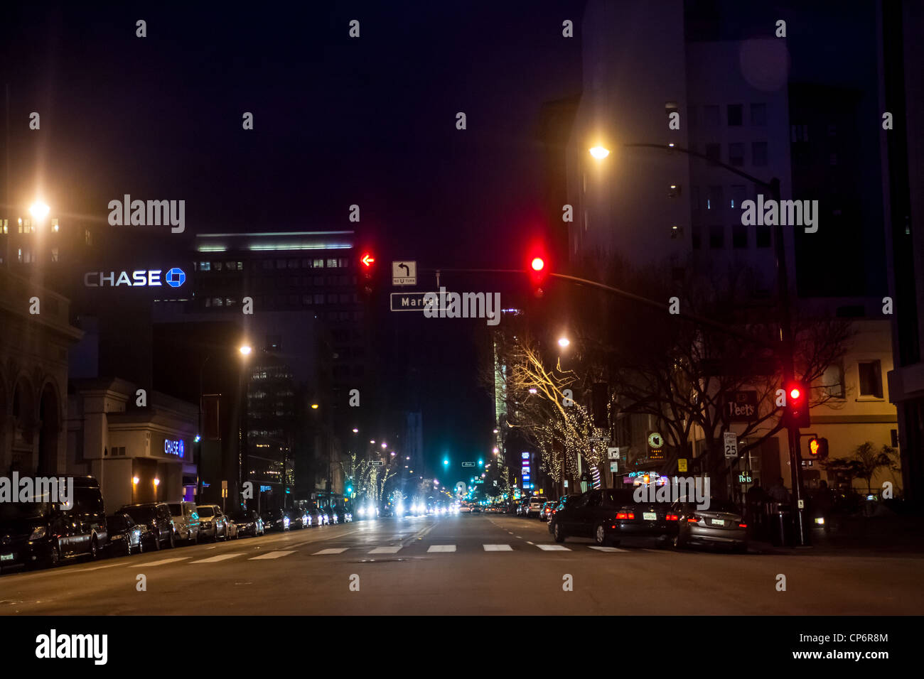 Santa Clara and Market Streets in San Jose California at night Stock ...