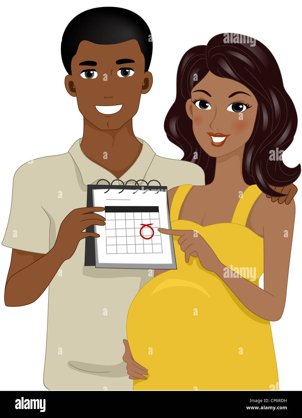 Illustration of Expecting Parents Pointing to Calendar Stock Photo - Alamy