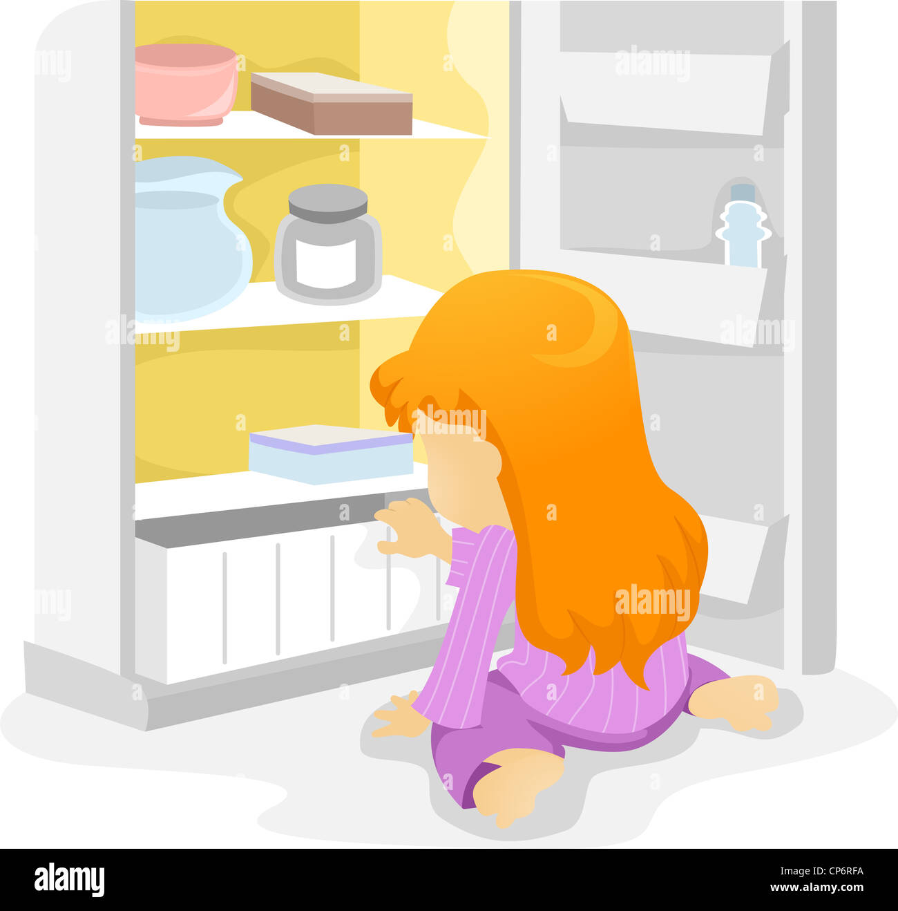 Illustration of a Kid Getting a Midnight Snack Stock Photo - Alamy