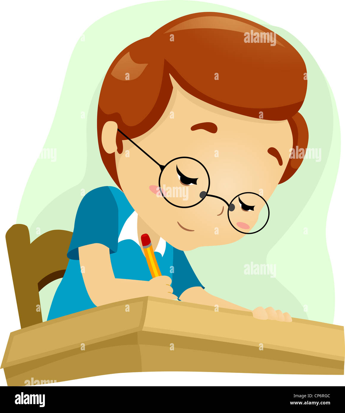 Illustration of a Geeky Student Studying Stock Photo - Alamy