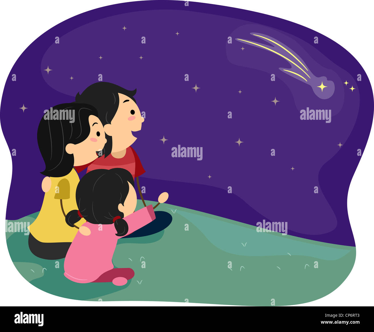 Illustration of a Family Stargazing Stock Photo - Alamy