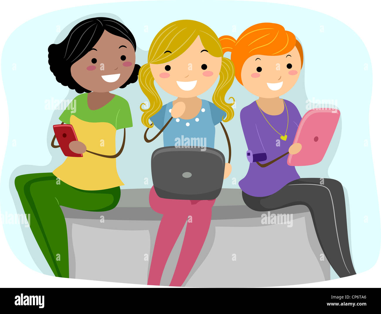 Illustration of Girls Using Tablet PCs Stock Photo - Alamy