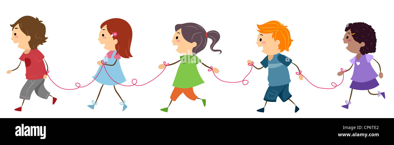 Illustration of Friends Connected by a String Stock Photo - Alamy