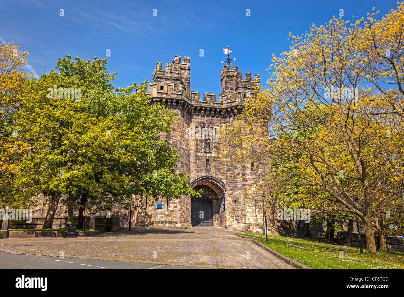 Lancaster Castle main entrance. A former prison and courthouse famous ...