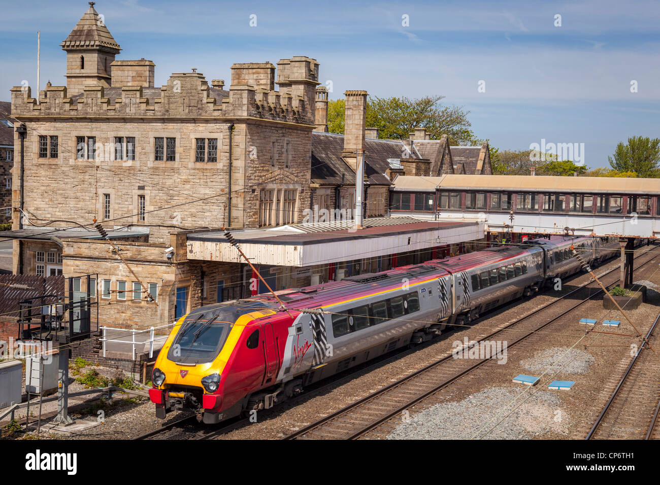 A Virgin Voyager train at Lancaster station Stock Photo - Alamy