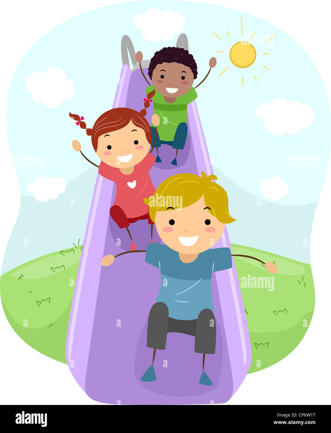 Illustration of Kids Playing with a Slide Stock Photo - Alamy