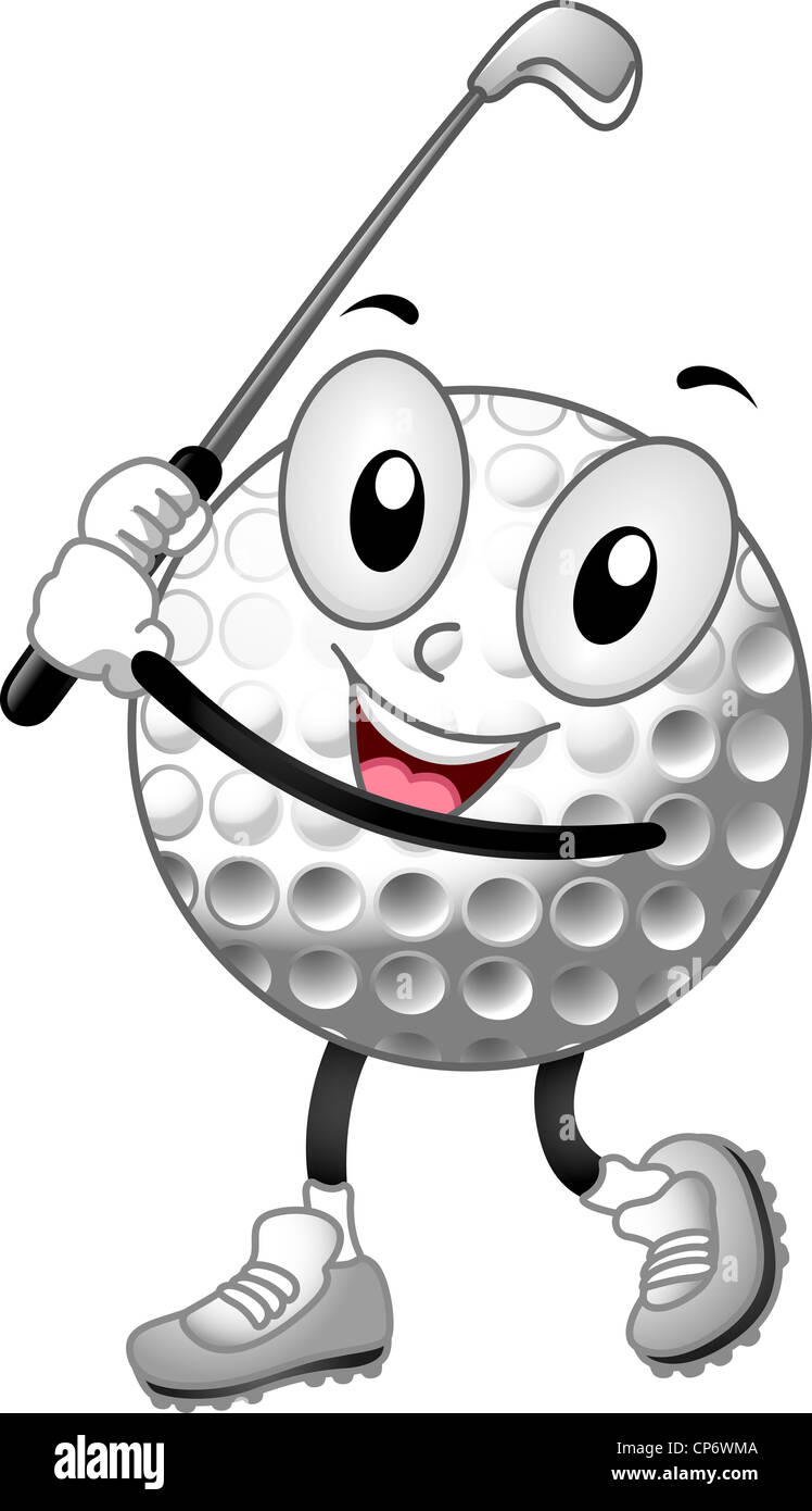 Mascot Illustration of a Golf Ball Holding a Golf Club Stock Photo - Alamy