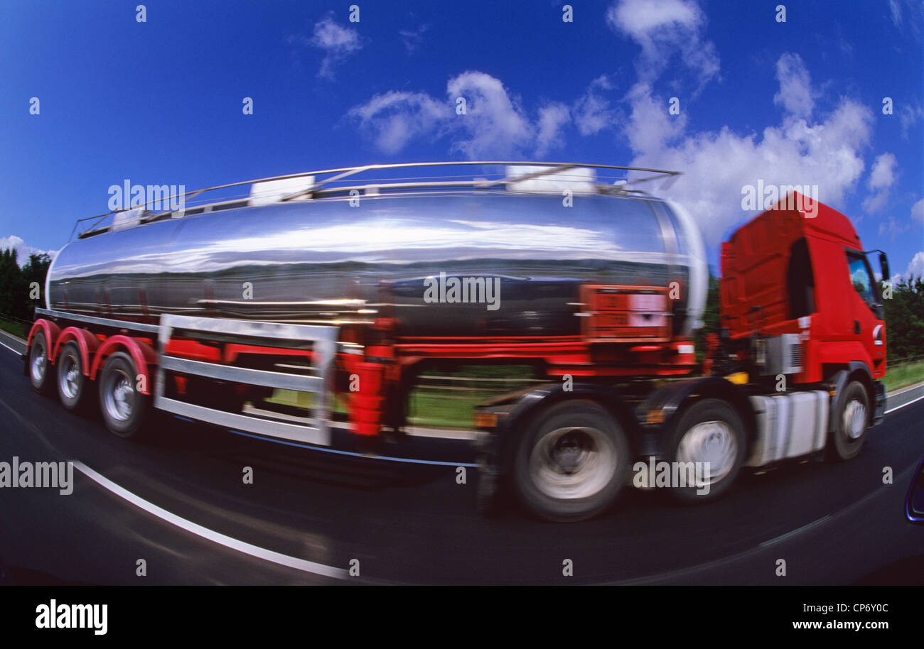 vehicle overtaking tanker lorry on the a1 m1 motorway near leeds ...