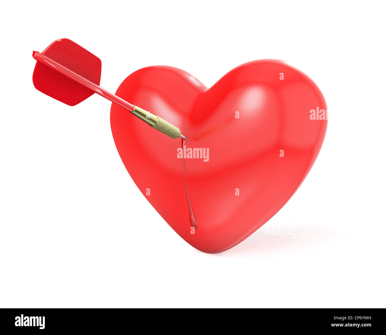 Dart hit the red heart, isolated on white background Stock Photo - Alamy
