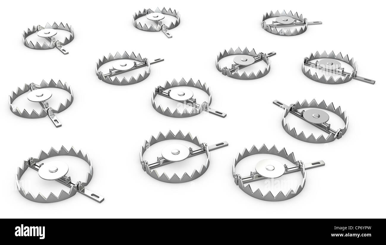 A lot of bear traps, isolated on white background Stock Photo - Alamy