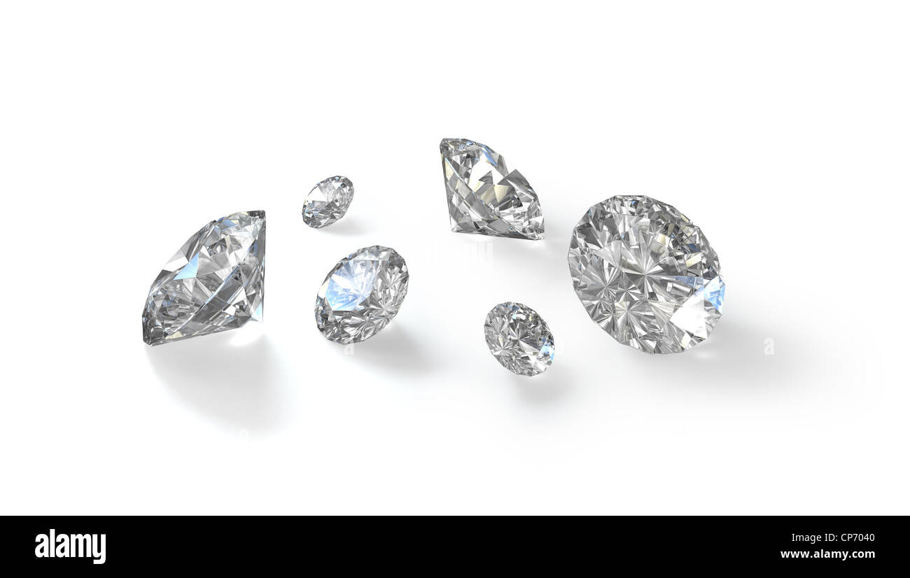 Few old european cut round diamonds, isolated on white background Stock ...