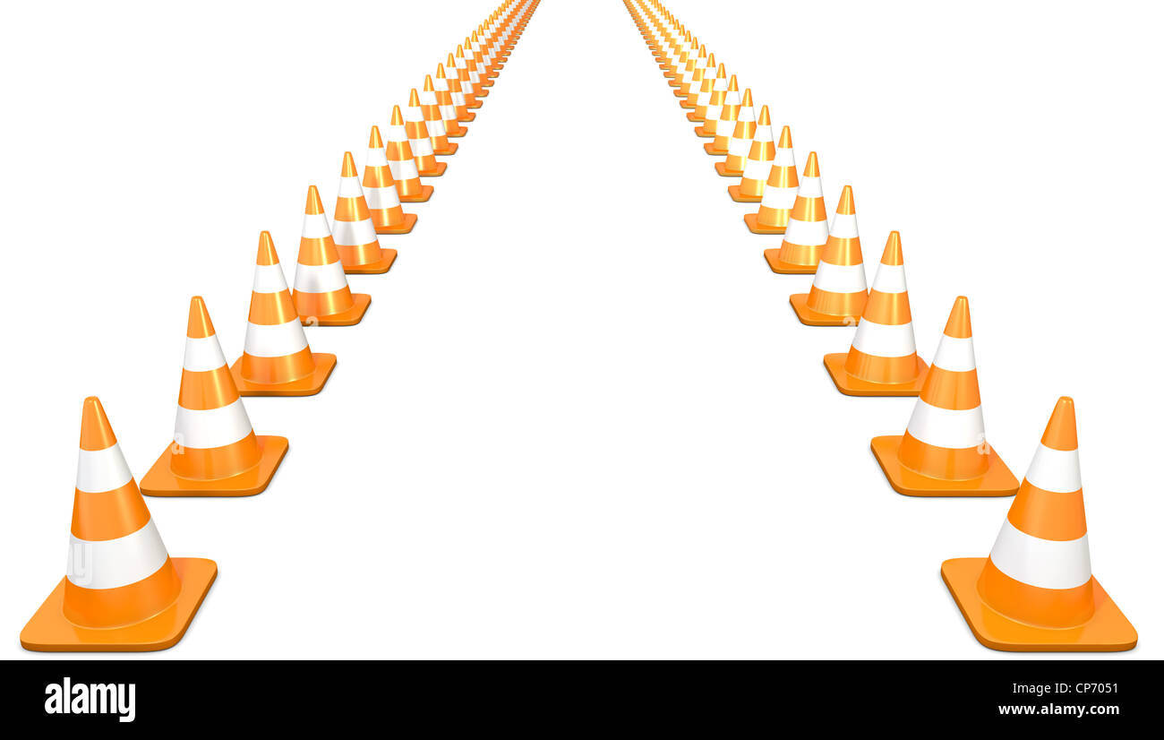 Two lines of traffic cones, isolated on white background Stock Photo ...