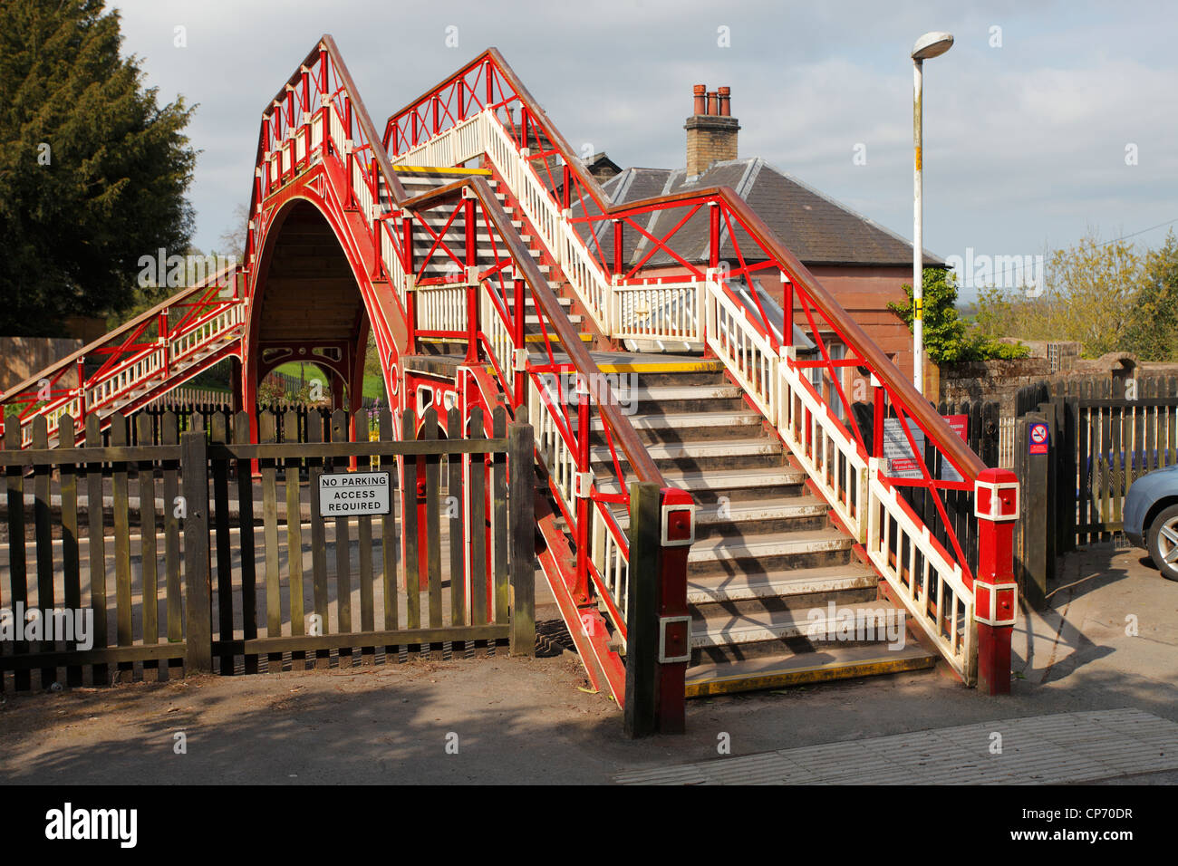 Foot bridge over the railway tracks at Wetheral Station in Cumbria, UK ...