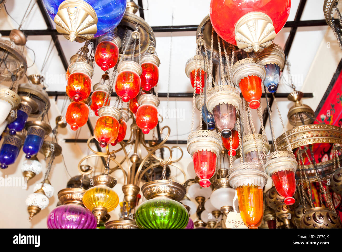 Moroccan lighting at a souk in Marrakech, Morocco, North Africa Stock ...
