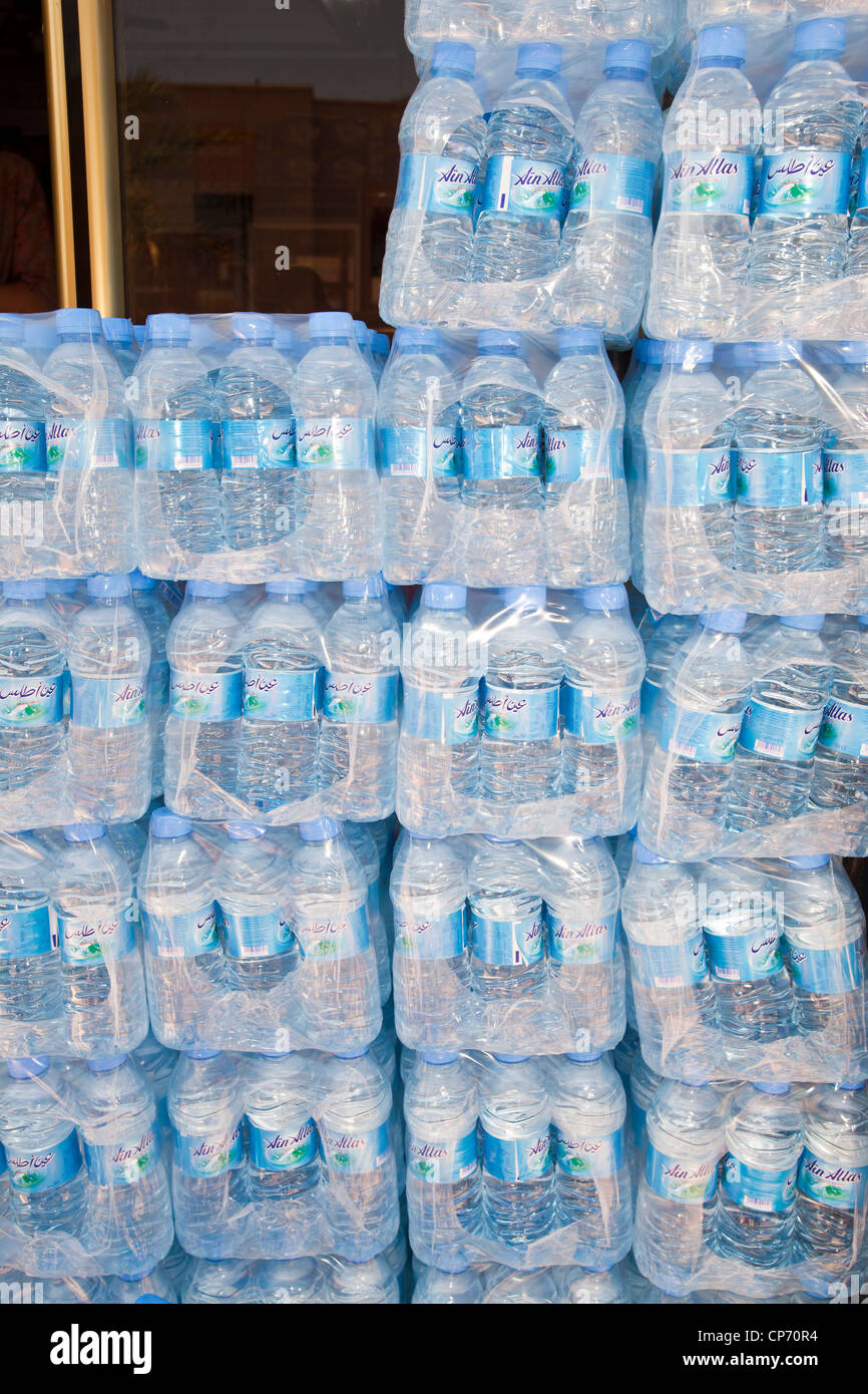 Bottled water in a shop in marrakech, Morocco Stock Photo - Alamy