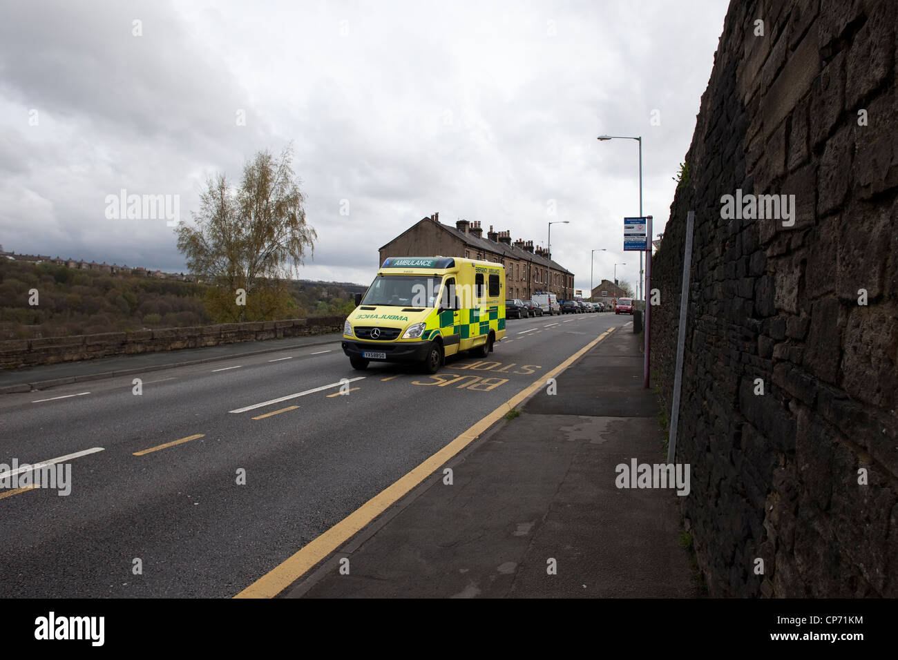 Ambulance on its way to attend an emergency in West Yorkshire Stock ...