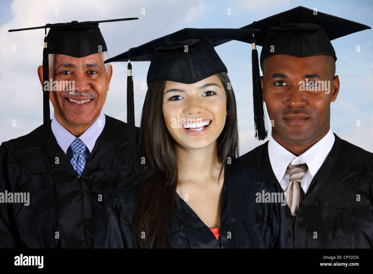 Graduation of a teenage girl, African American man and Senior Citizen ...