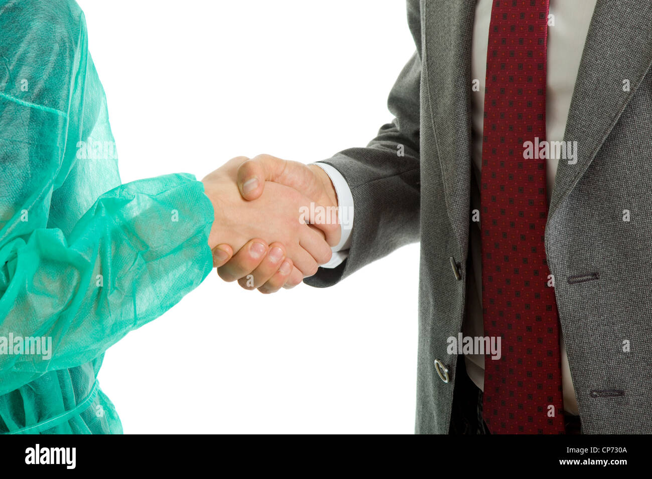 Business men and doctor handshake in white background Stock Photo - Alamy