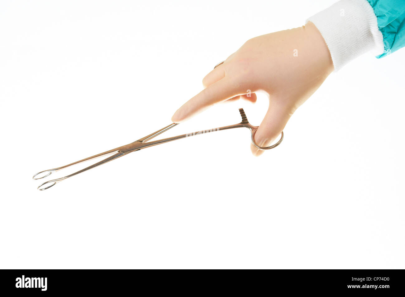 Surgical instrument (Foerster (Ballenger) Sponge Forceps) held by ...