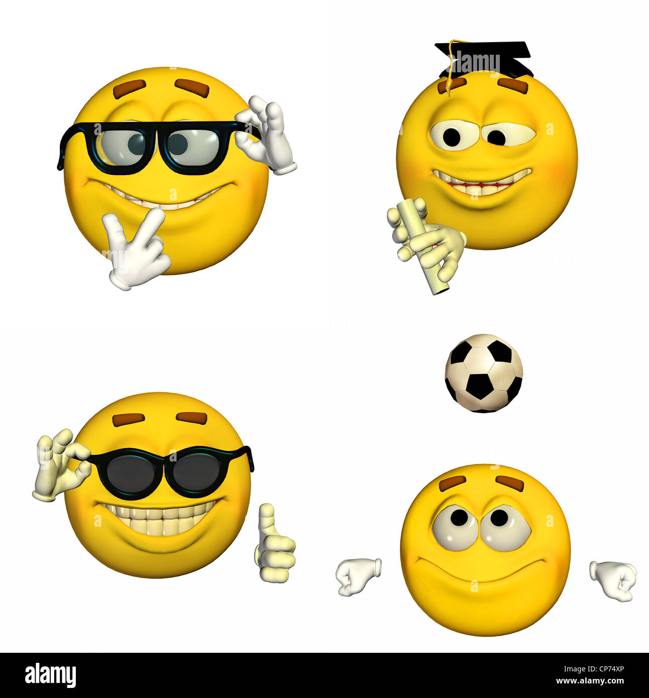 Illustration of a pack of four (4) emoticons / smileys with different ...