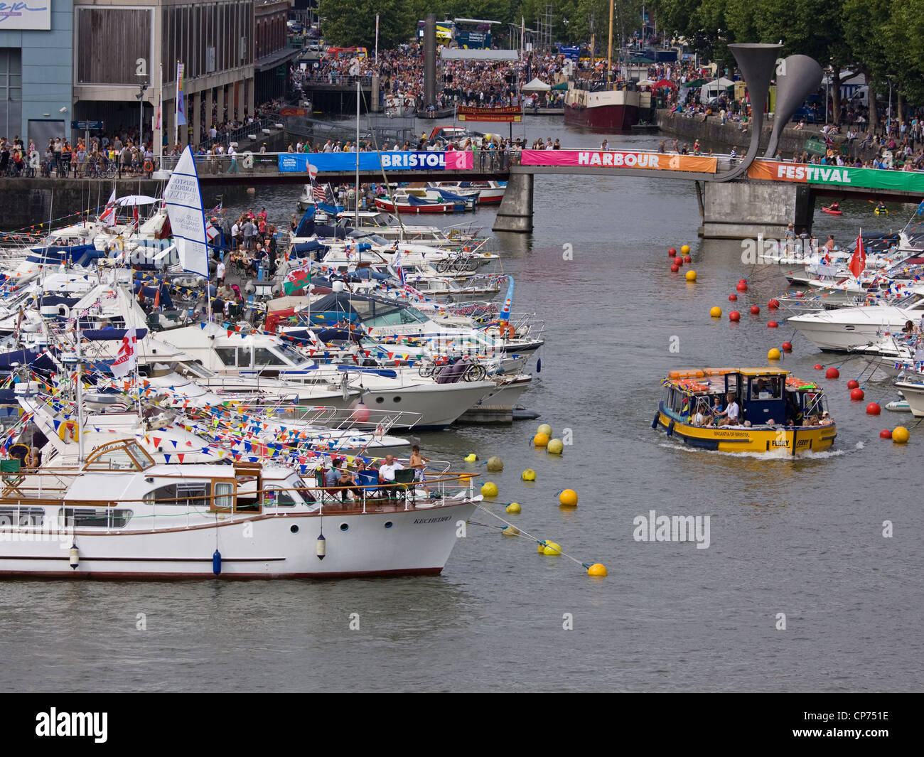 A ferry making its way through Bristol harbour UK in 2011, amidst the ...