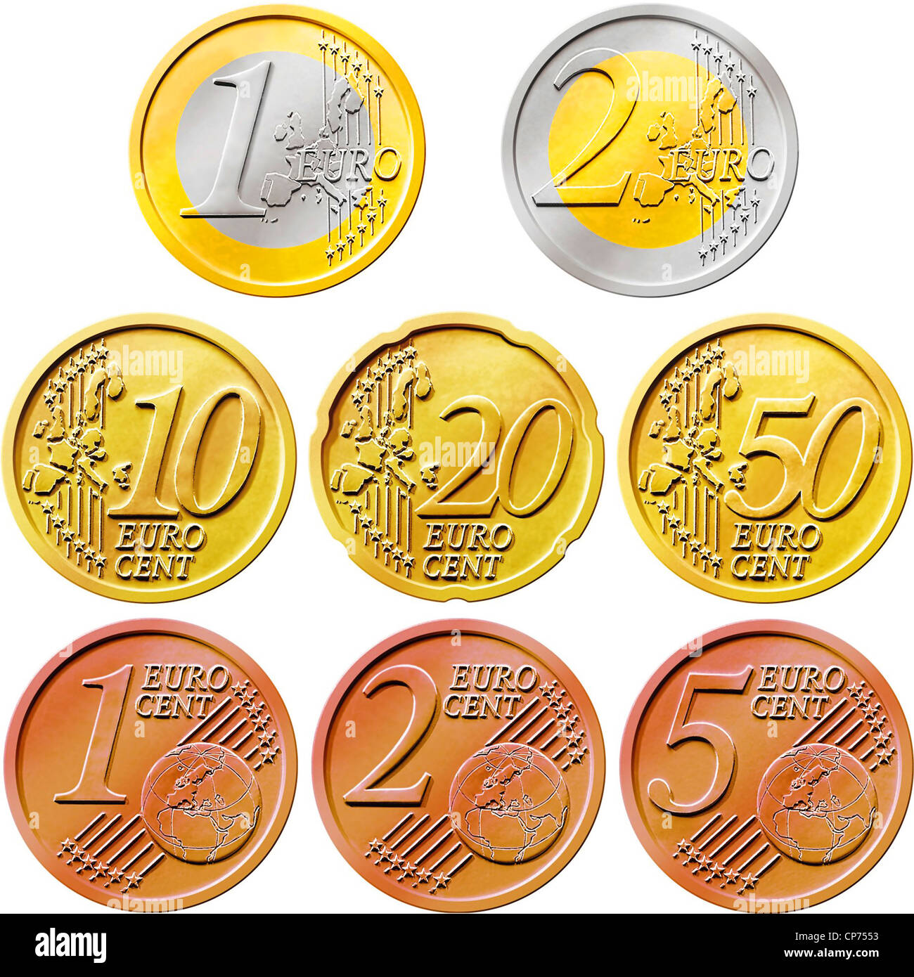 Illustration of a pack of all the existent euro coins isolated on a ...