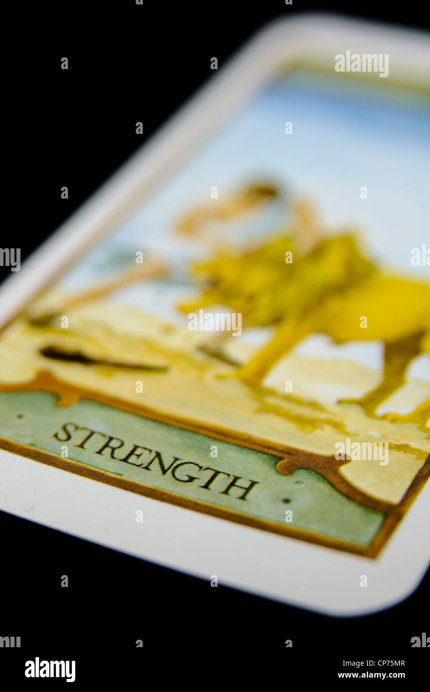 "strength" from a deck of Tarot Cards Stock Photo - Alamy