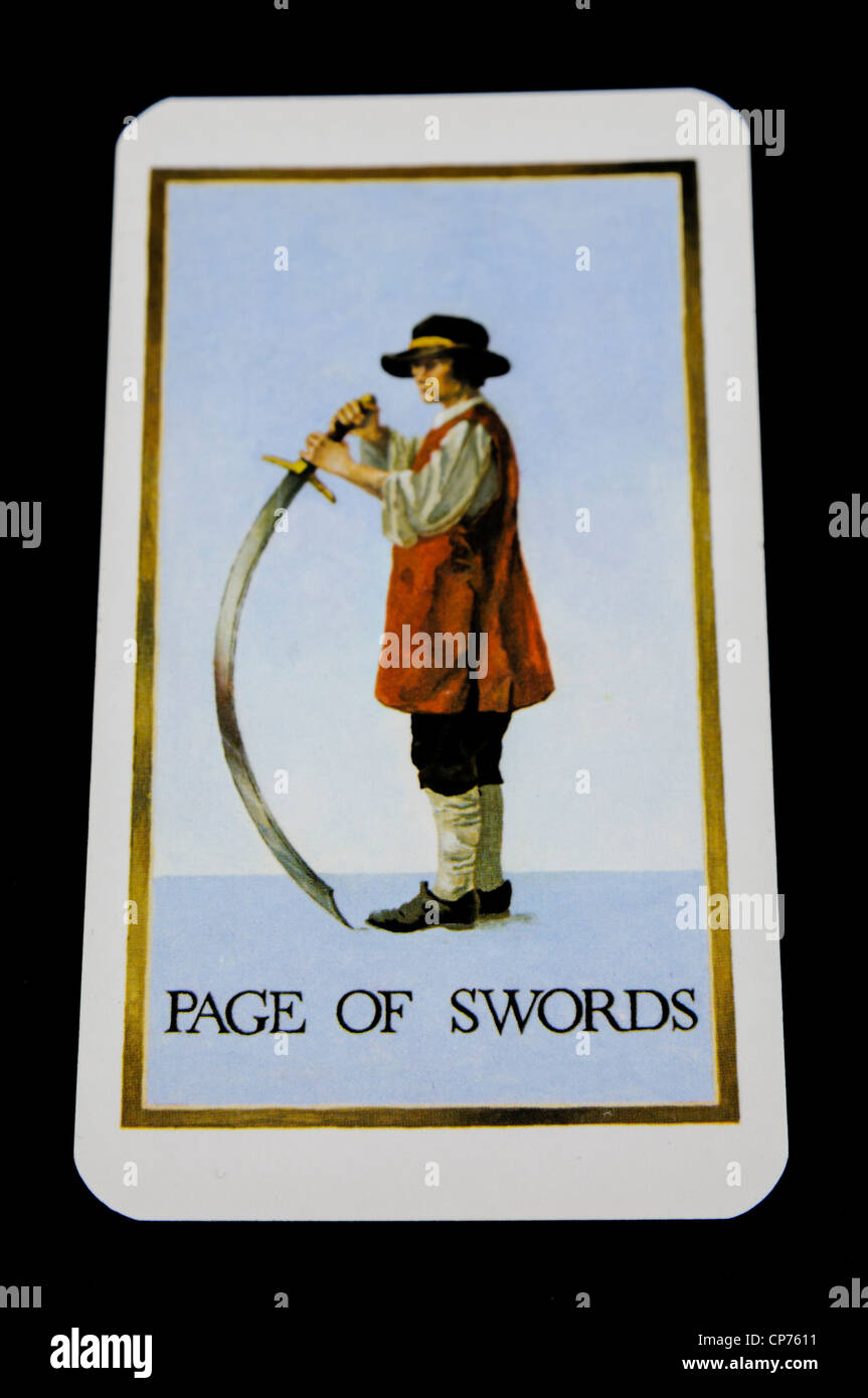 "Page of Swords" card from a deck of Tarot Cards Stock Photo - Alamy