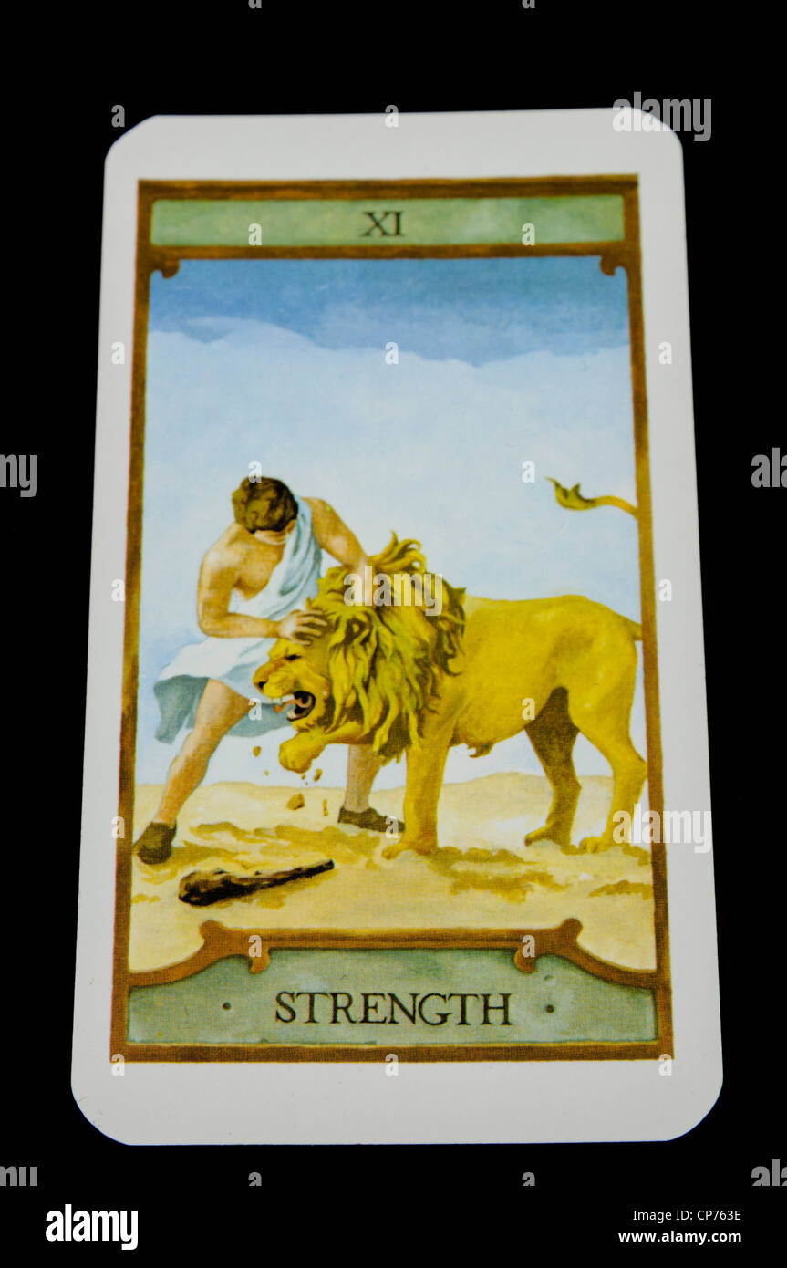"Strength" card from a deck of Tarot Cards Stock Photo - Alamy