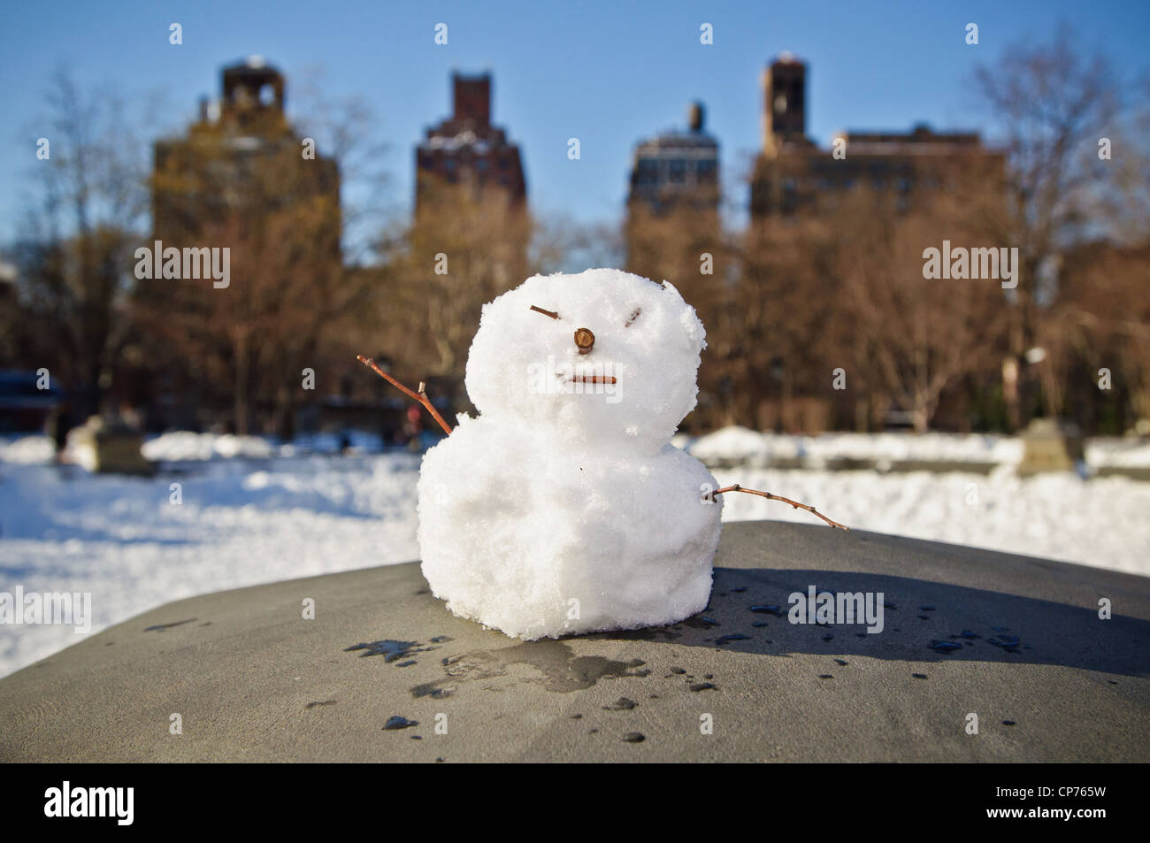 A tiny snowman in Washington Square Park in New York City Stock Photo ...