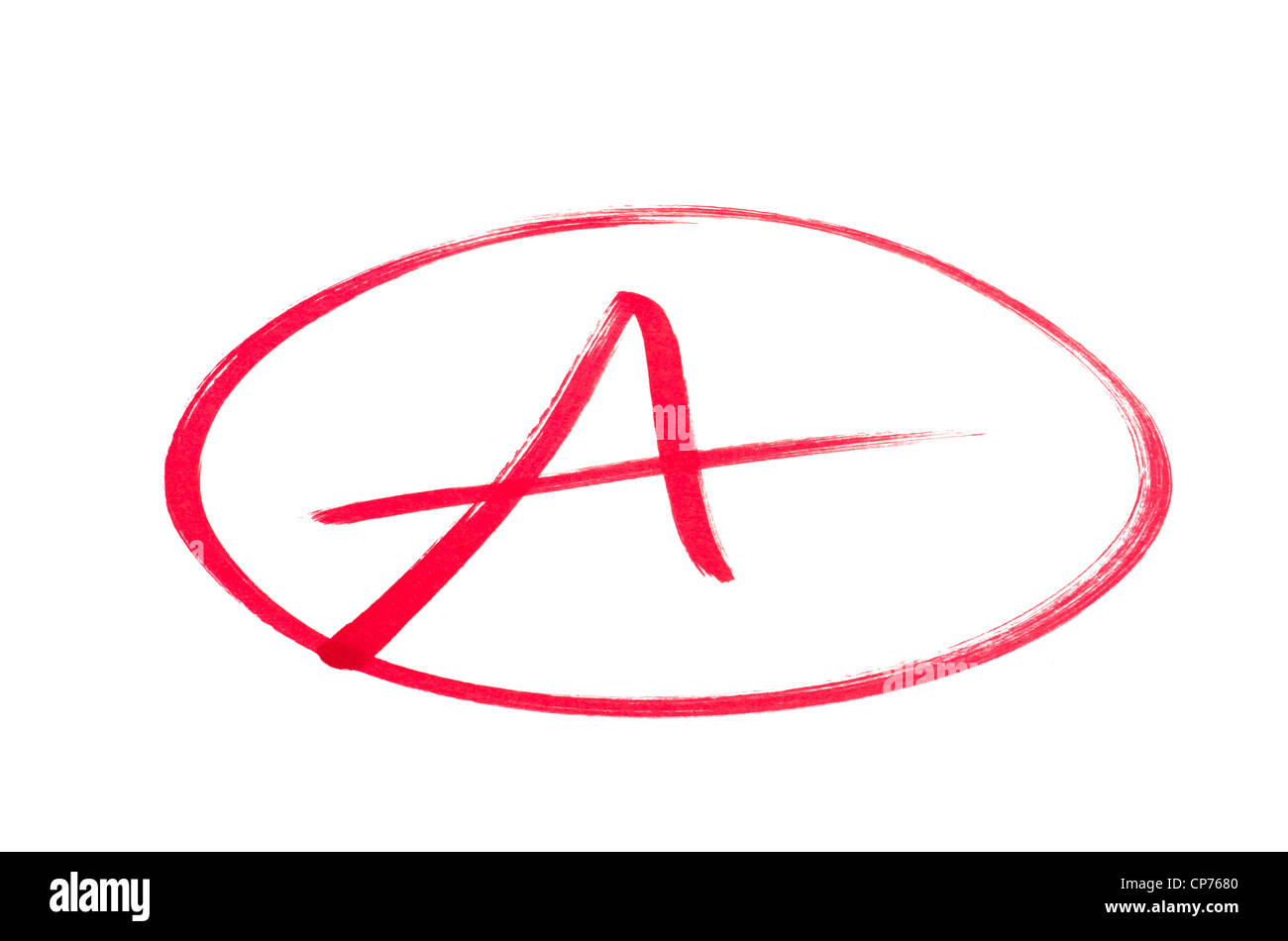 A handwritten grade A for an excellent achievements in red ink ...