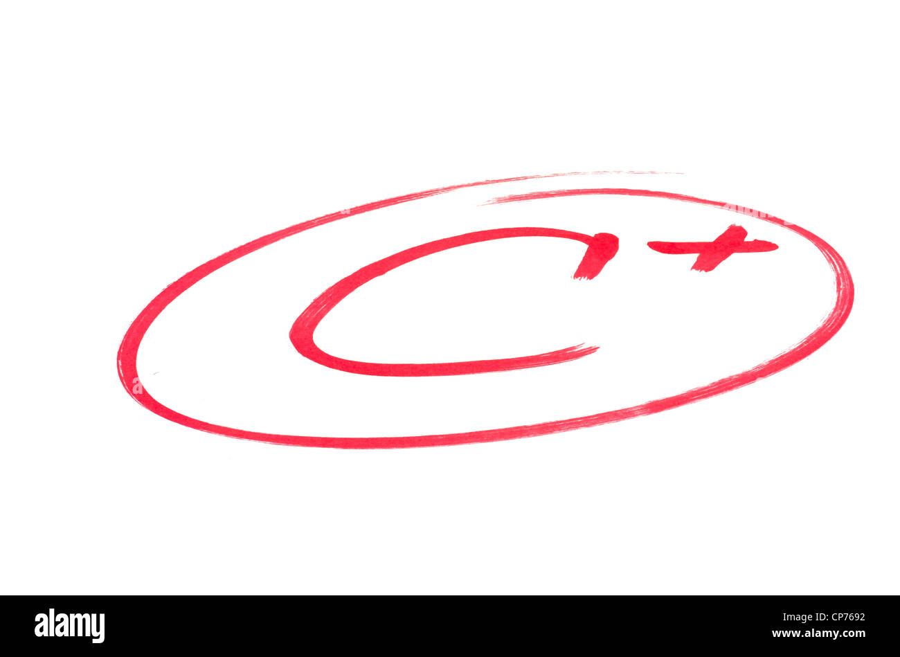 A handwritten grade for good achievements in red ink. Isolated on white ...