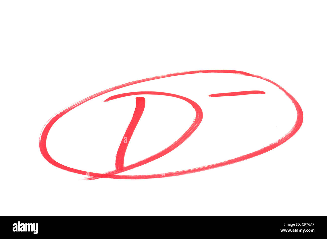 A handwritten grade for not bad achievements in red ink. Isolated on ...