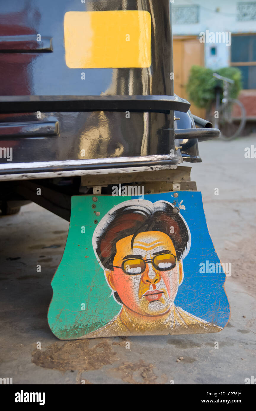 A colorful mud flap on a tuktuk seen on a street in Jaipur, India Stock ...